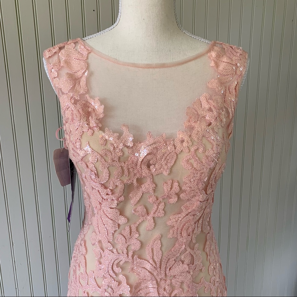 Glamorous Sheer Embellished Pink Floral Long Dress Go… - Gem